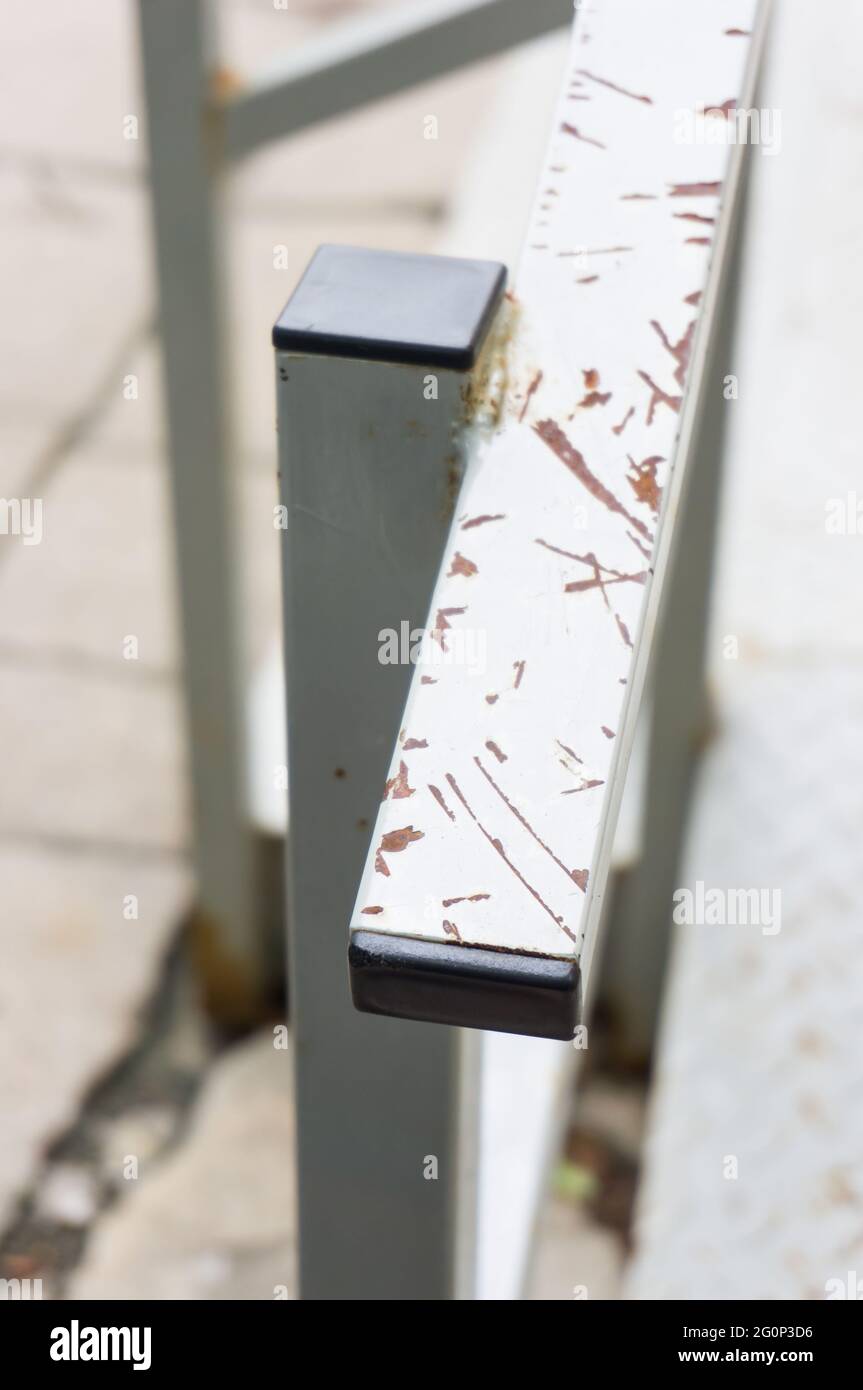 Vertical shot of a metal handrail in a street Stock Photo - Alamy