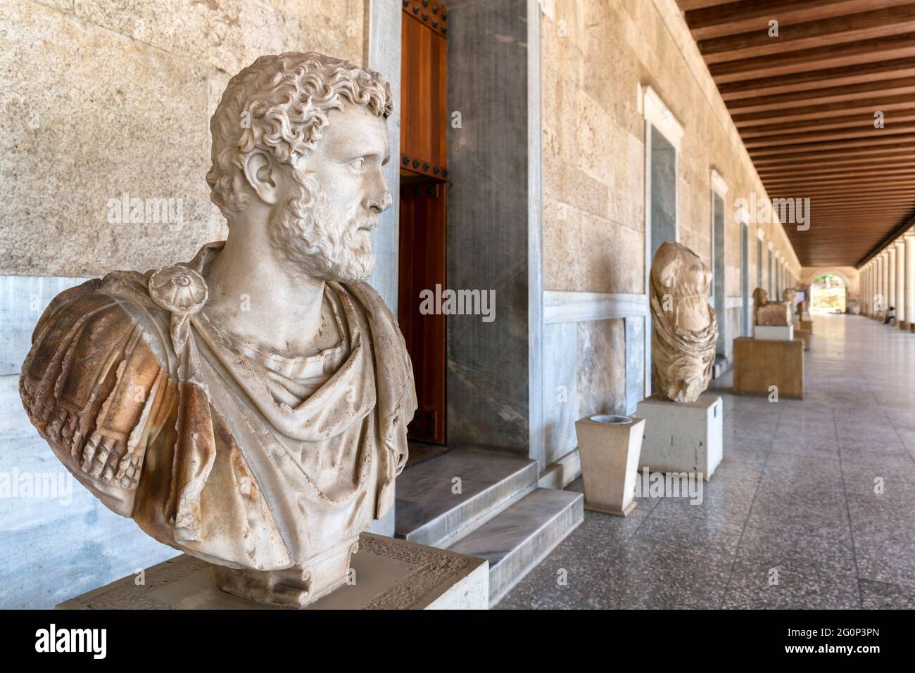 Athens, Attica, Greece. Portrait bust of the emperor Antoninus Plus ...