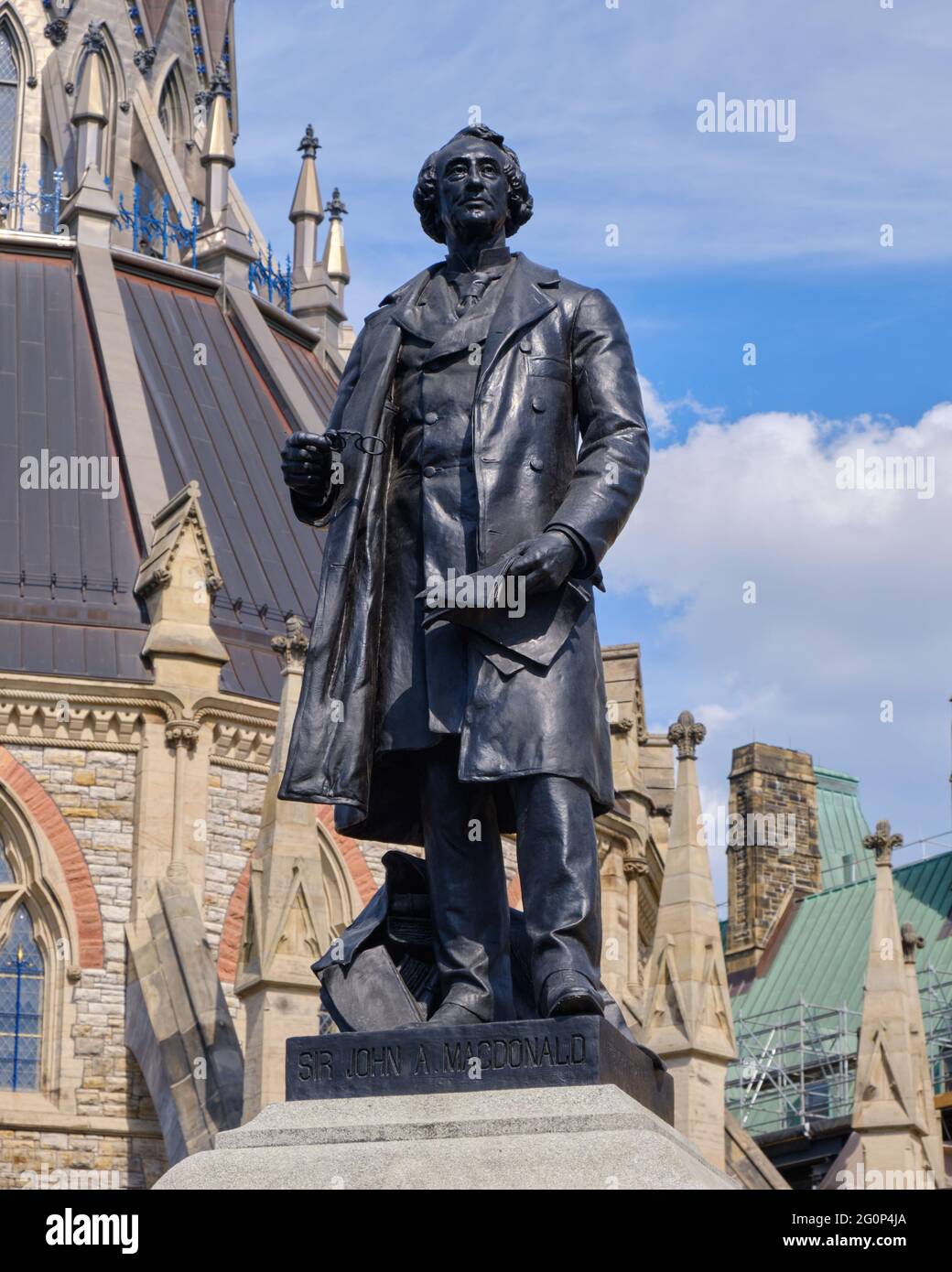 Statue of John A MacDonald, Canada's first Prime Minister at the Parliament in Ottawa Stock ...