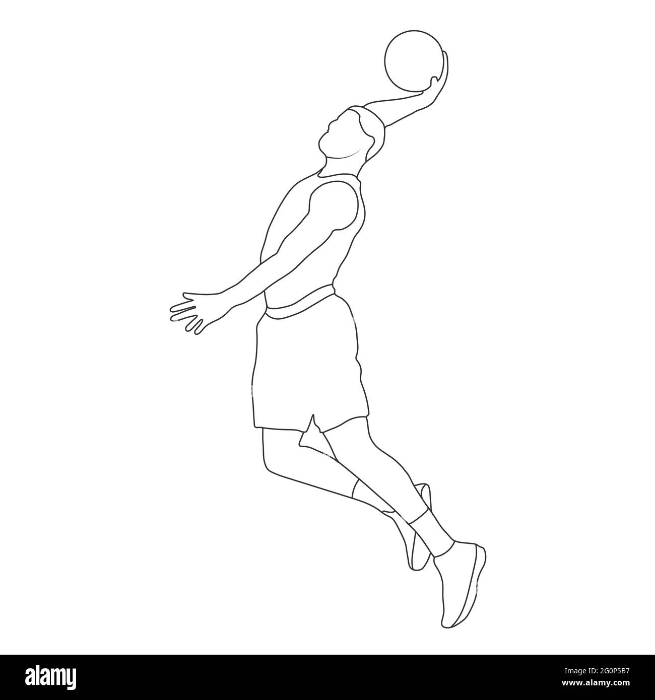 Basketball. Empty contour silhouette of a basketball player with a ball ...