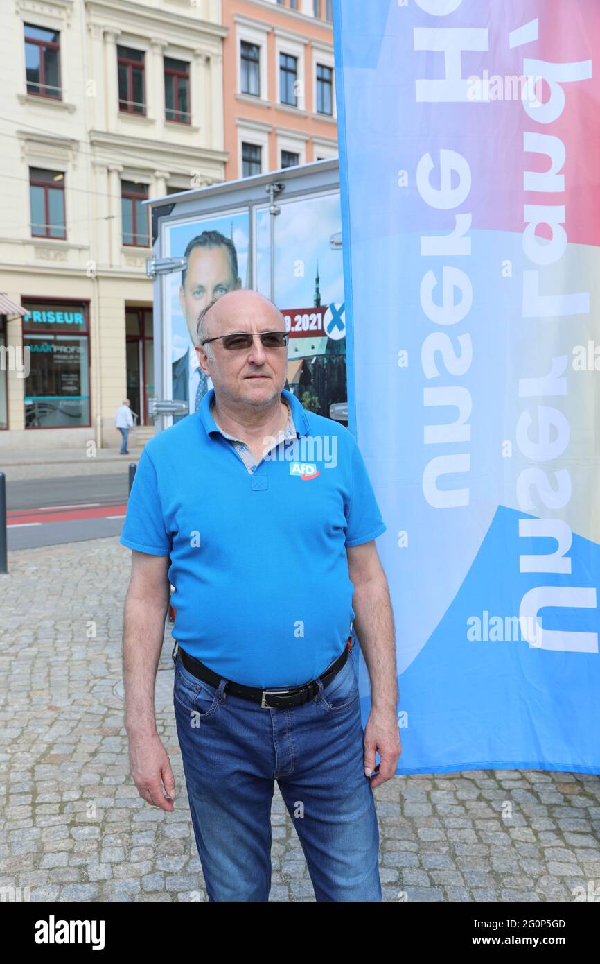 Peter Stahn beim AfD Bundestagswahlkampf in Görlitz am 02.06.2021 Stock ...