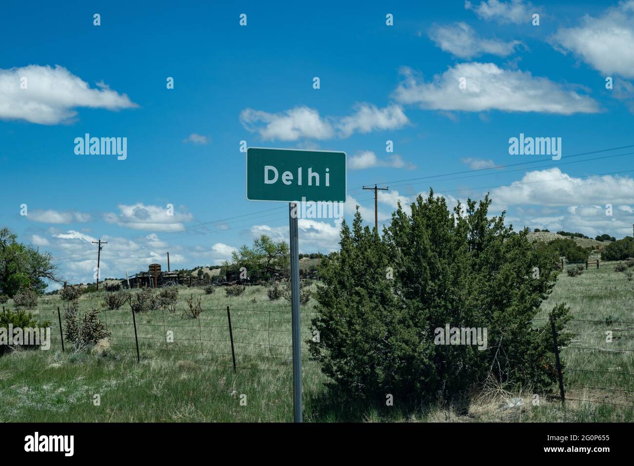 Sign for Delhi, Colorado, a ghost town along the old Santa Fe Trail ...