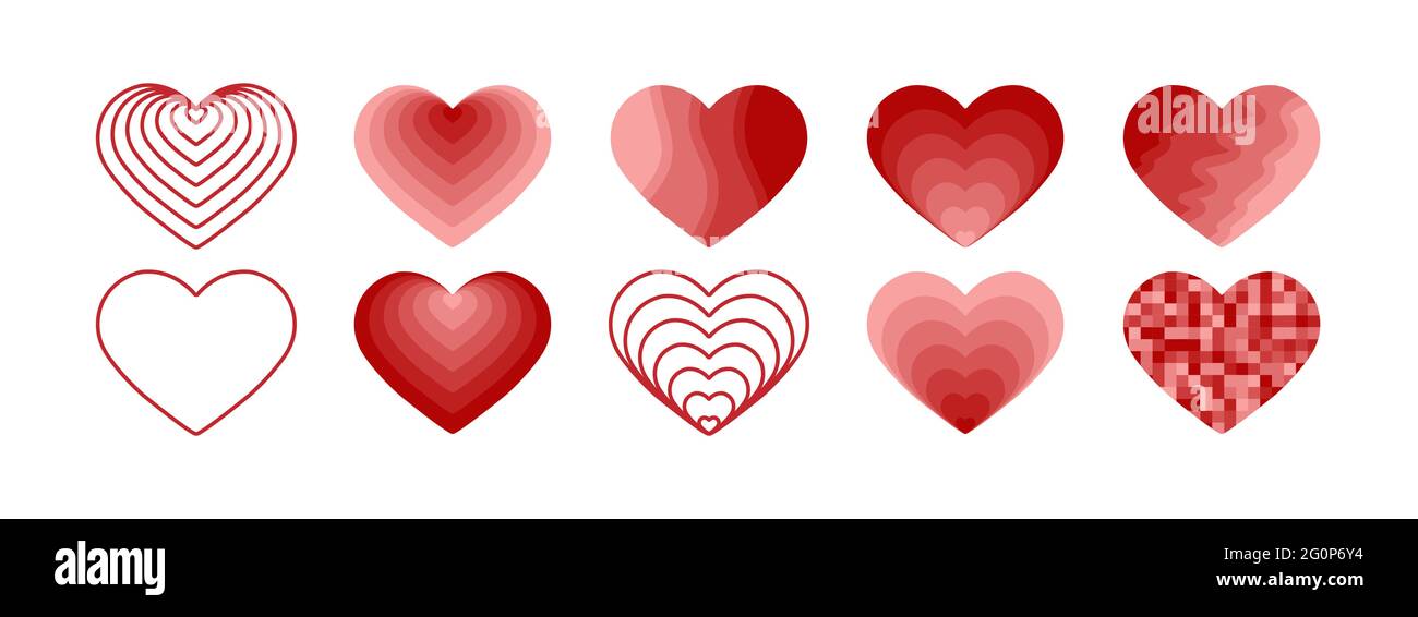 A set of hearts for creative design and decoration of greetings. Simple ...
