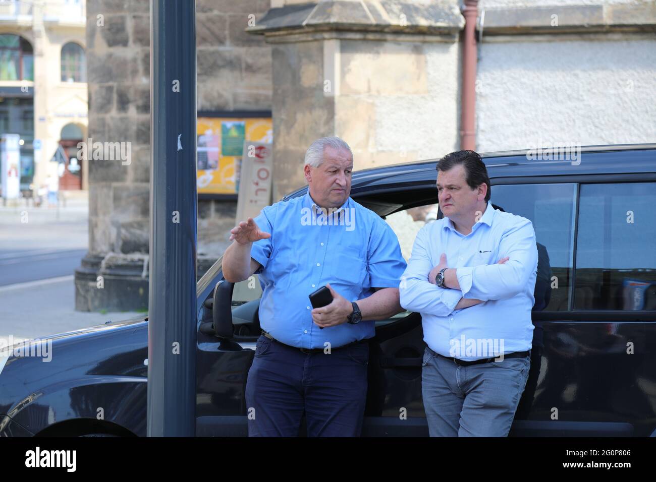 Mike Moncsek und Hajo Exner beim AfD Bundestagswahlkampf in Görlitz am ...