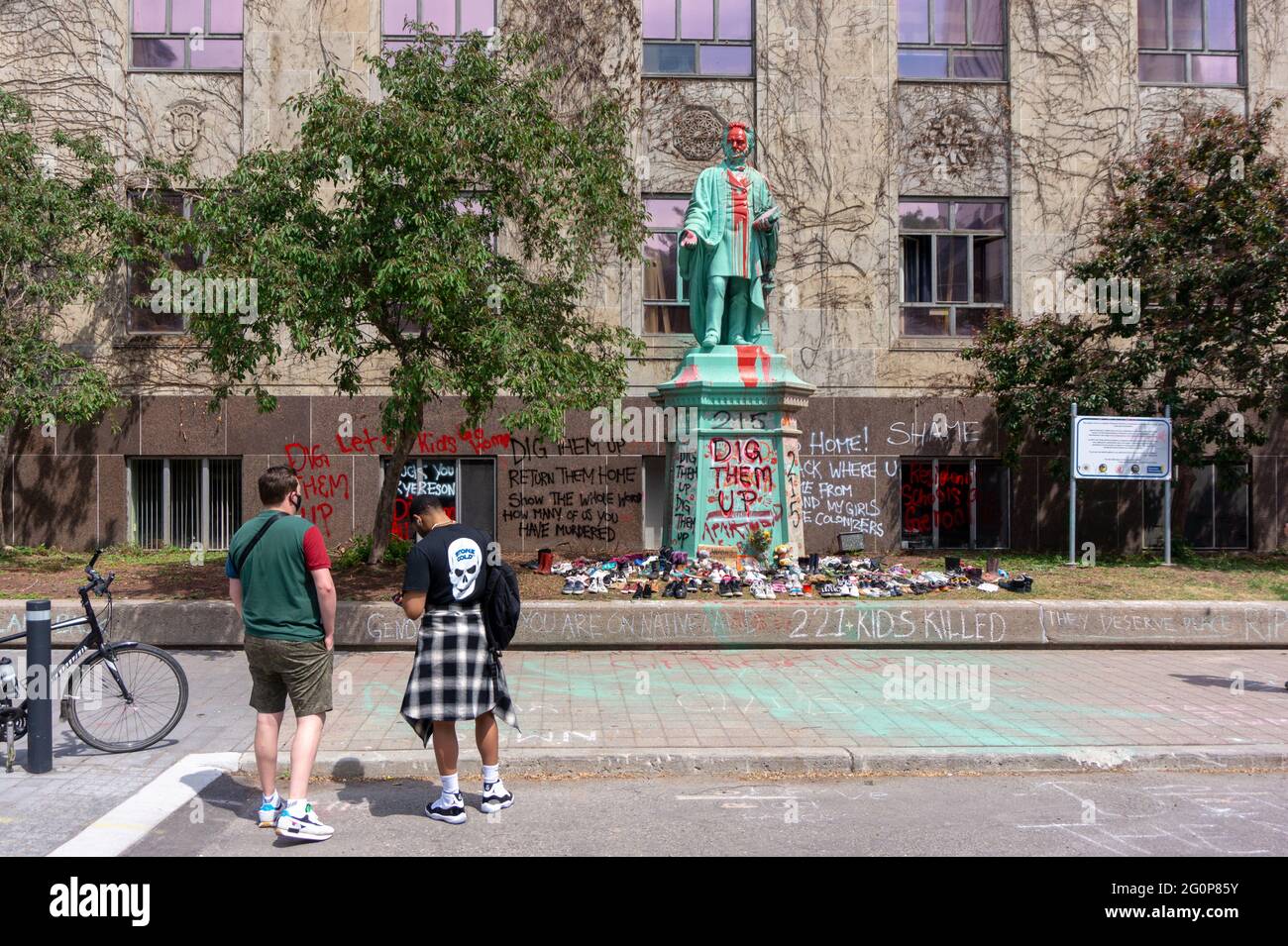 Defaced Statue Sculpture of Egerton Ryerson, Toronto, Canada. Part of a ...