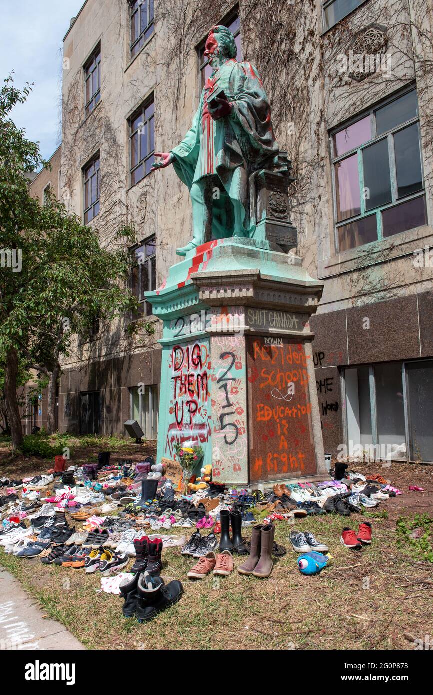 Defaced Statue Sculpture of Egerton Ryerson, Toronto, Canada. Part of a ...