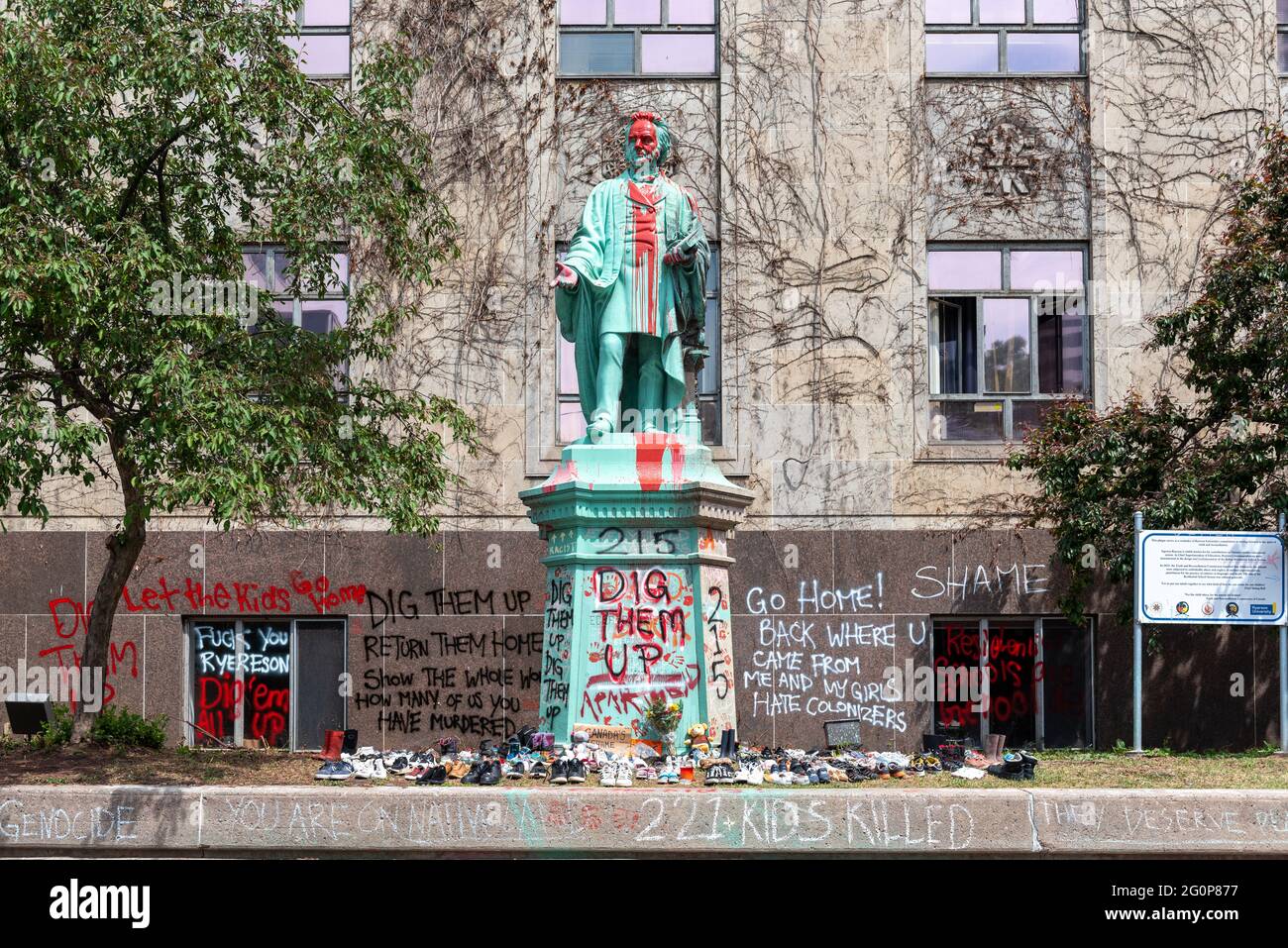 Defaced Statue Sculpture of Egerton Ryerson, Toronto, Canada. Part of a ...