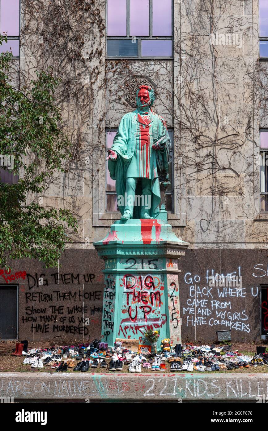 Defaced Statue Sculpture of Egerton Ryerson, Toronto, Canada. Part of a ...