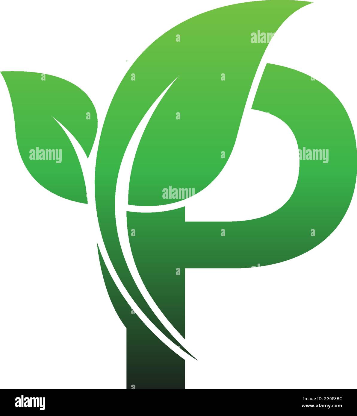 Letter P with green leafs icon logo design template illustration vector ...