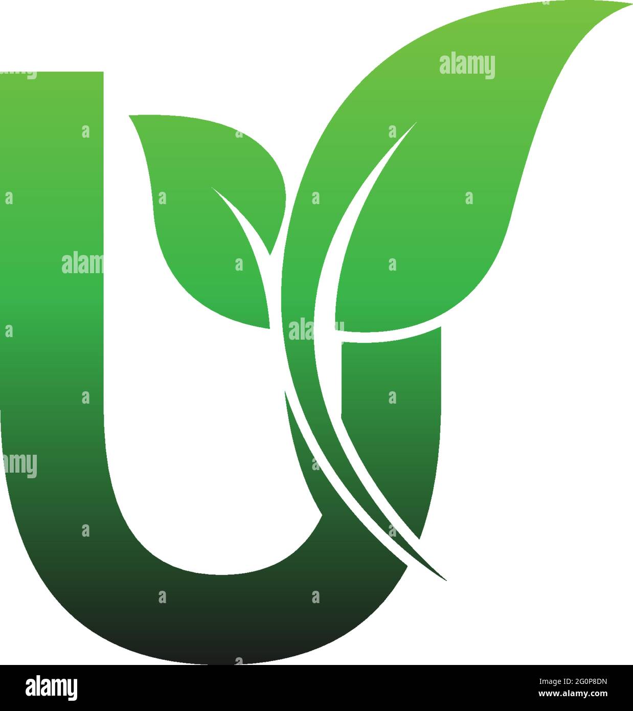 Letter U with green leafs icon logo design template illustration vector ...