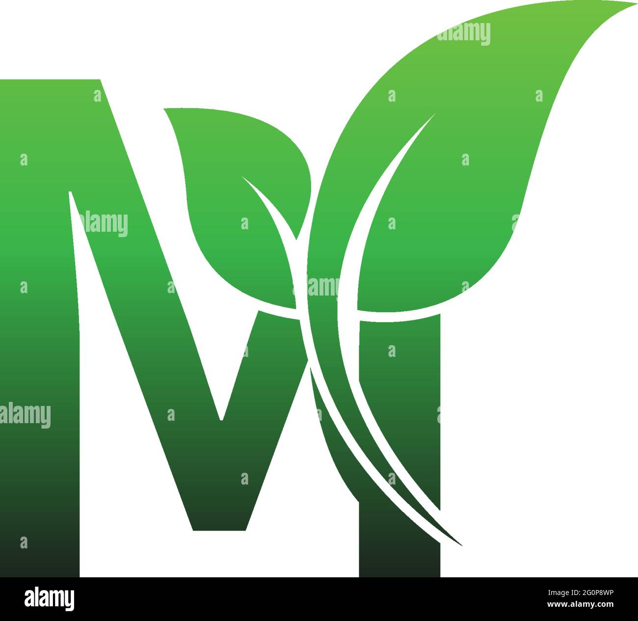 Letter M with green leafs icon logo design template illustration vector ...