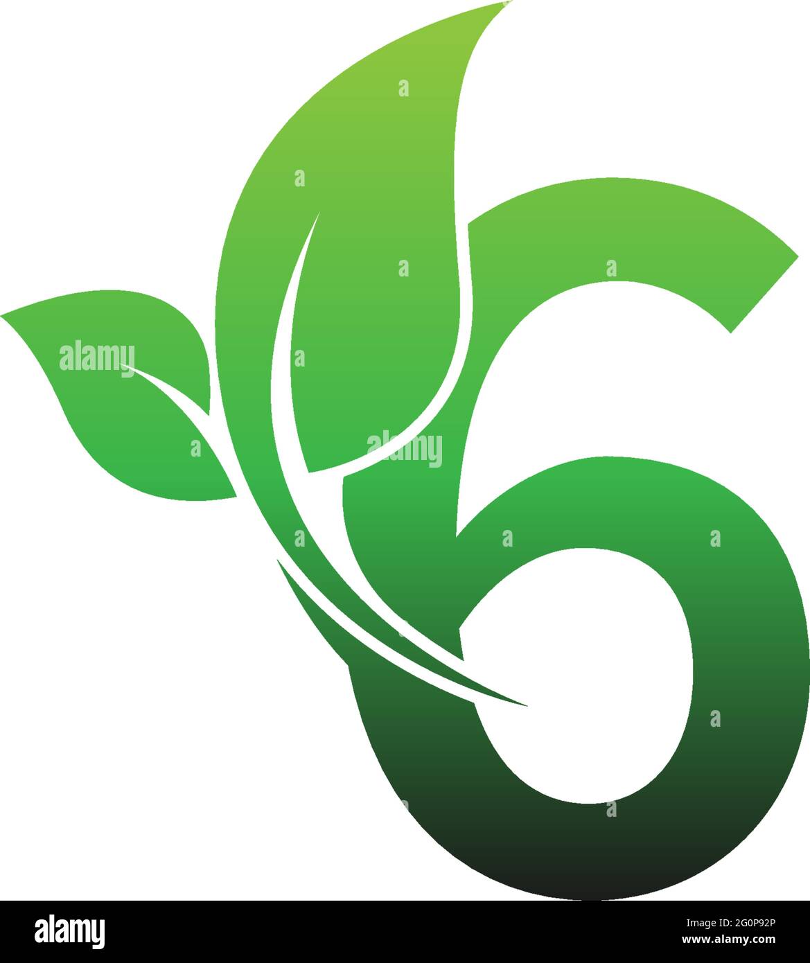 Number 6 with green leafs icon logo design template illustration vector ...
