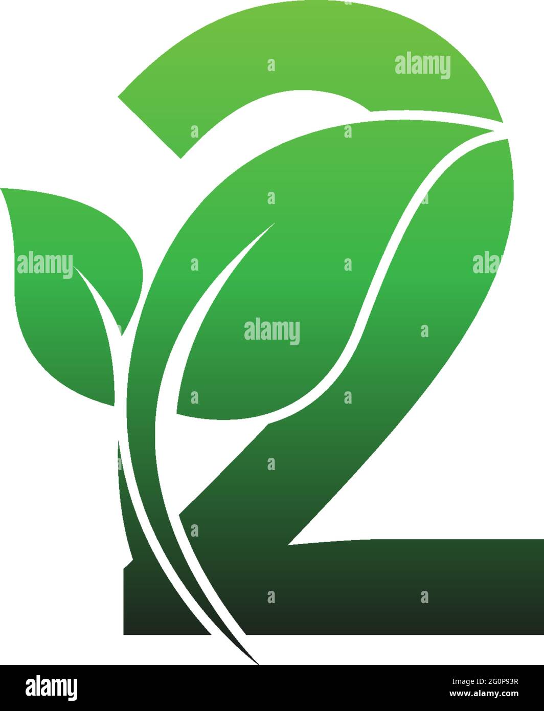 Number 2 with green leafs icon logo design template illustration vector ...