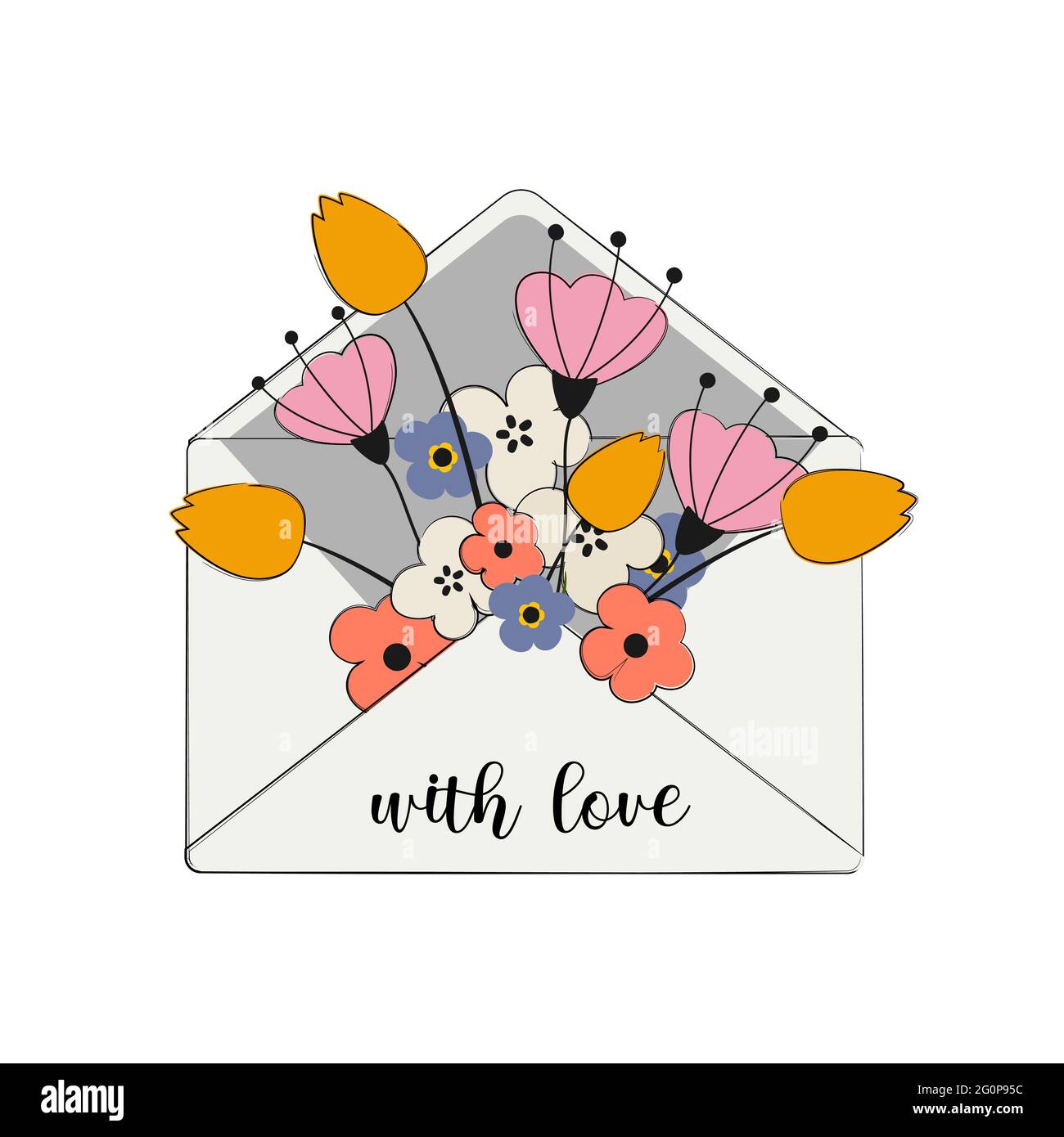Beautiful envelope with flowers. Summer holiday background. Vector ...