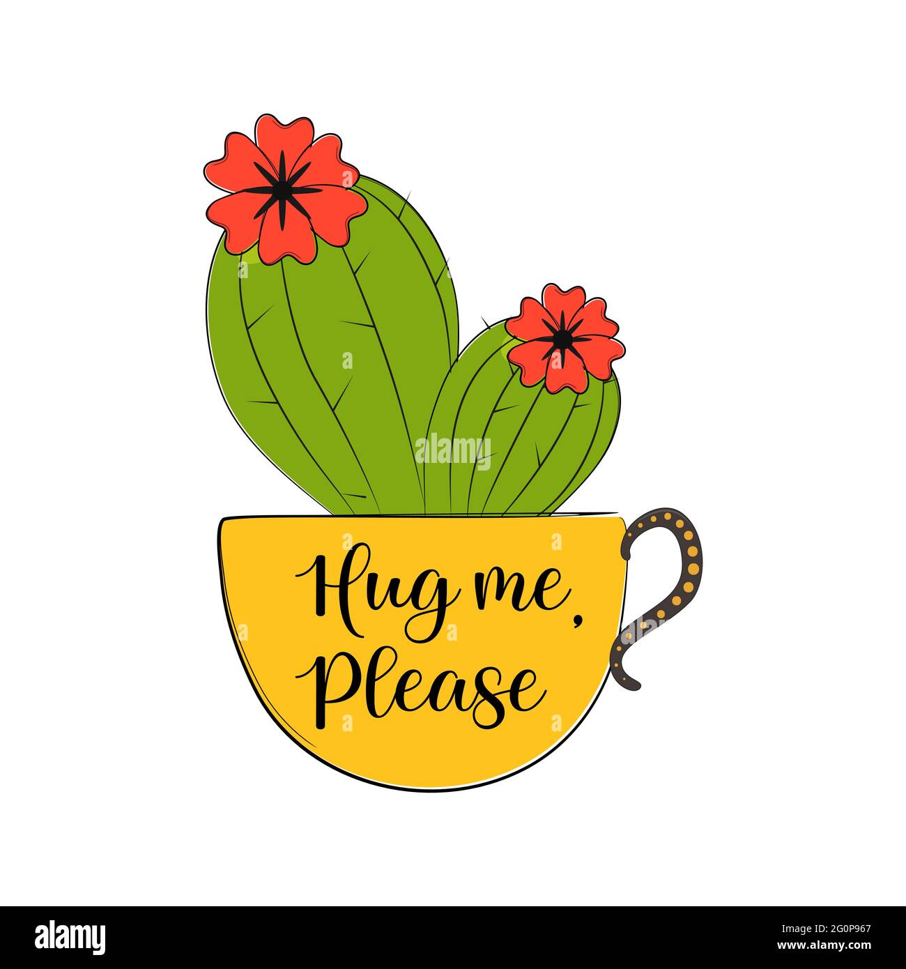 Green flower cactus hug me in doodle style. Vector illustration Stock ...