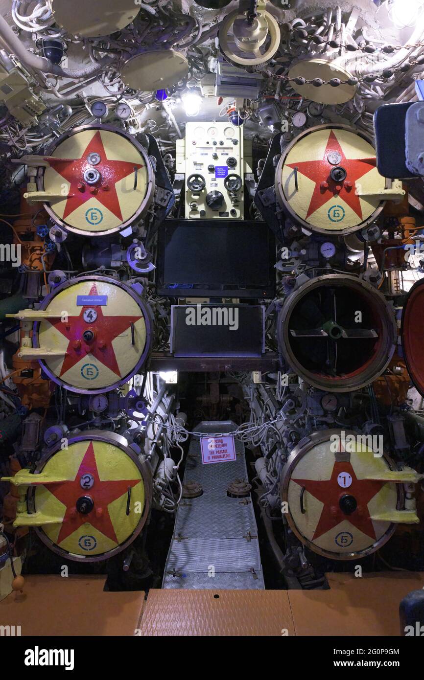 Interior of old Russian Soviet submarine. Kaliningrad Stock Photo - Alamy