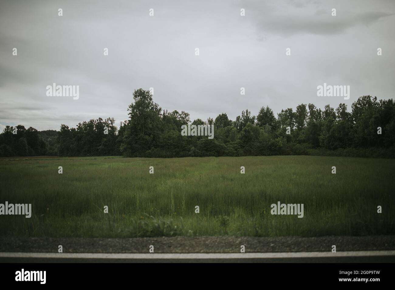 Beautiful green landscape under a gloomy sky Stock Photo - Alamy