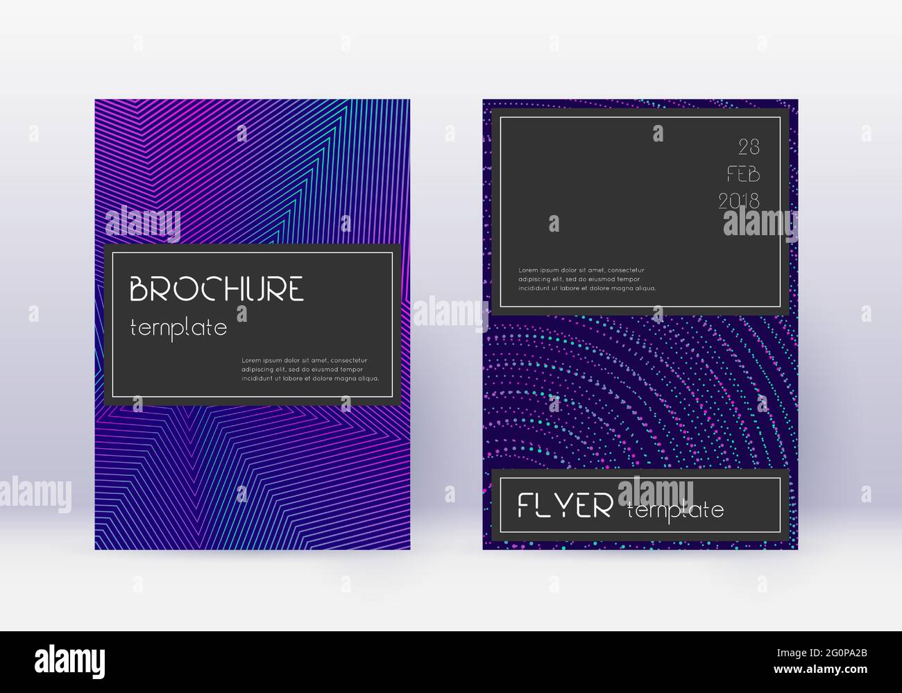 Black cover design template set. Neon abstract lines on dark blue ...