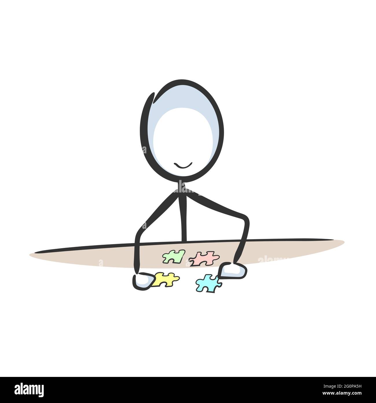 Making puzzle. Matcing jigsaw pieces. Vector simple. Stickman no face ...