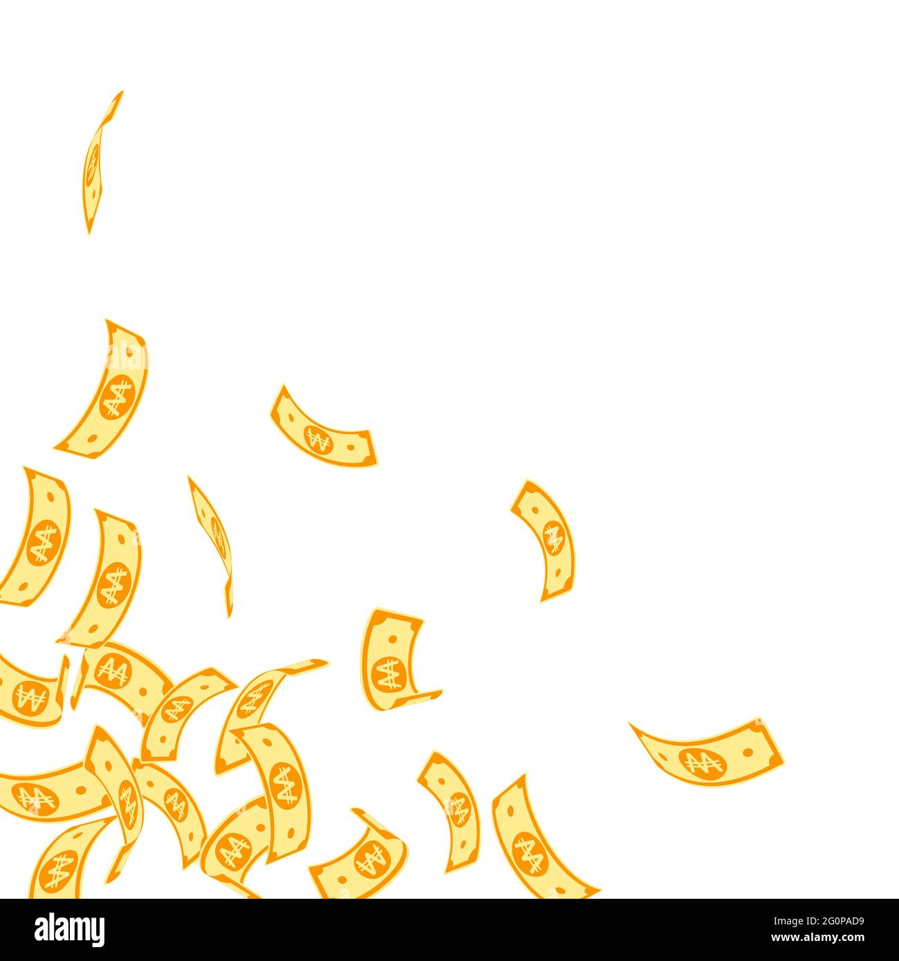 Korean won notes falling. Floating WON bills on white background. Korea ...