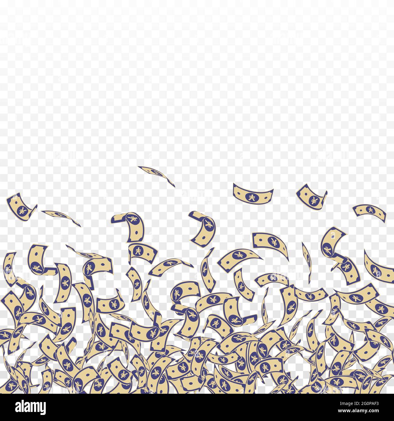 Chinese yuan notes falling. Small CNY bills on transparent background ...