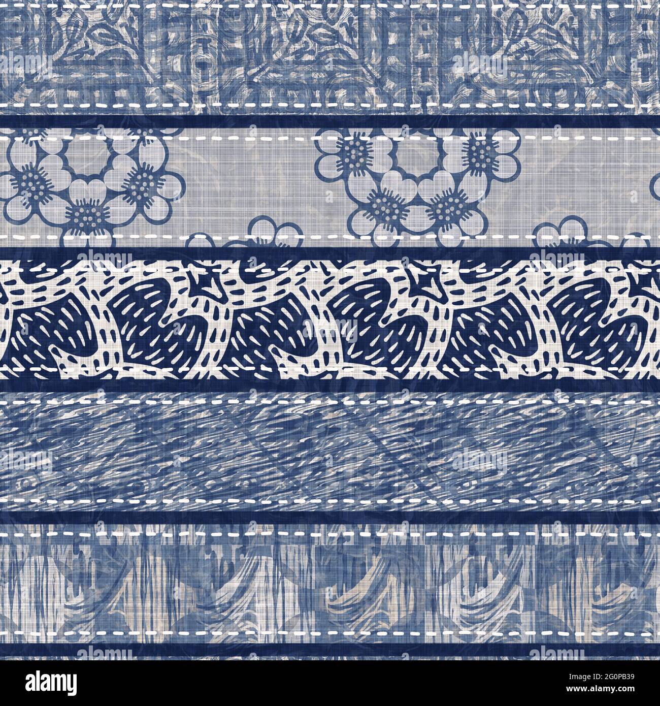 Shabby chic french grey blue linen patchwork stripe. Grunge washed out ...