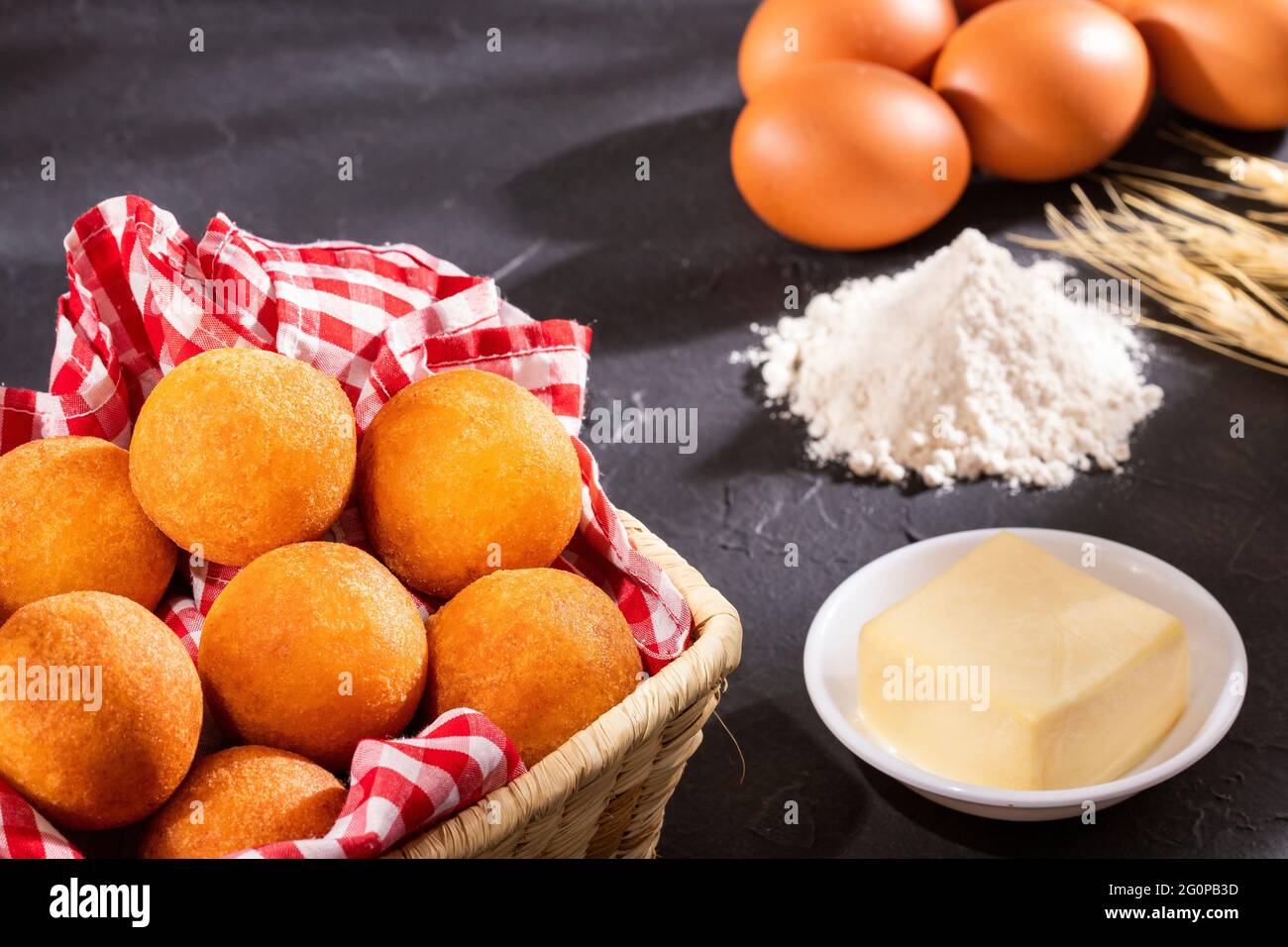 Traditional Colombian buñuelos (Deep Fried Cheese Bread) Text space ...