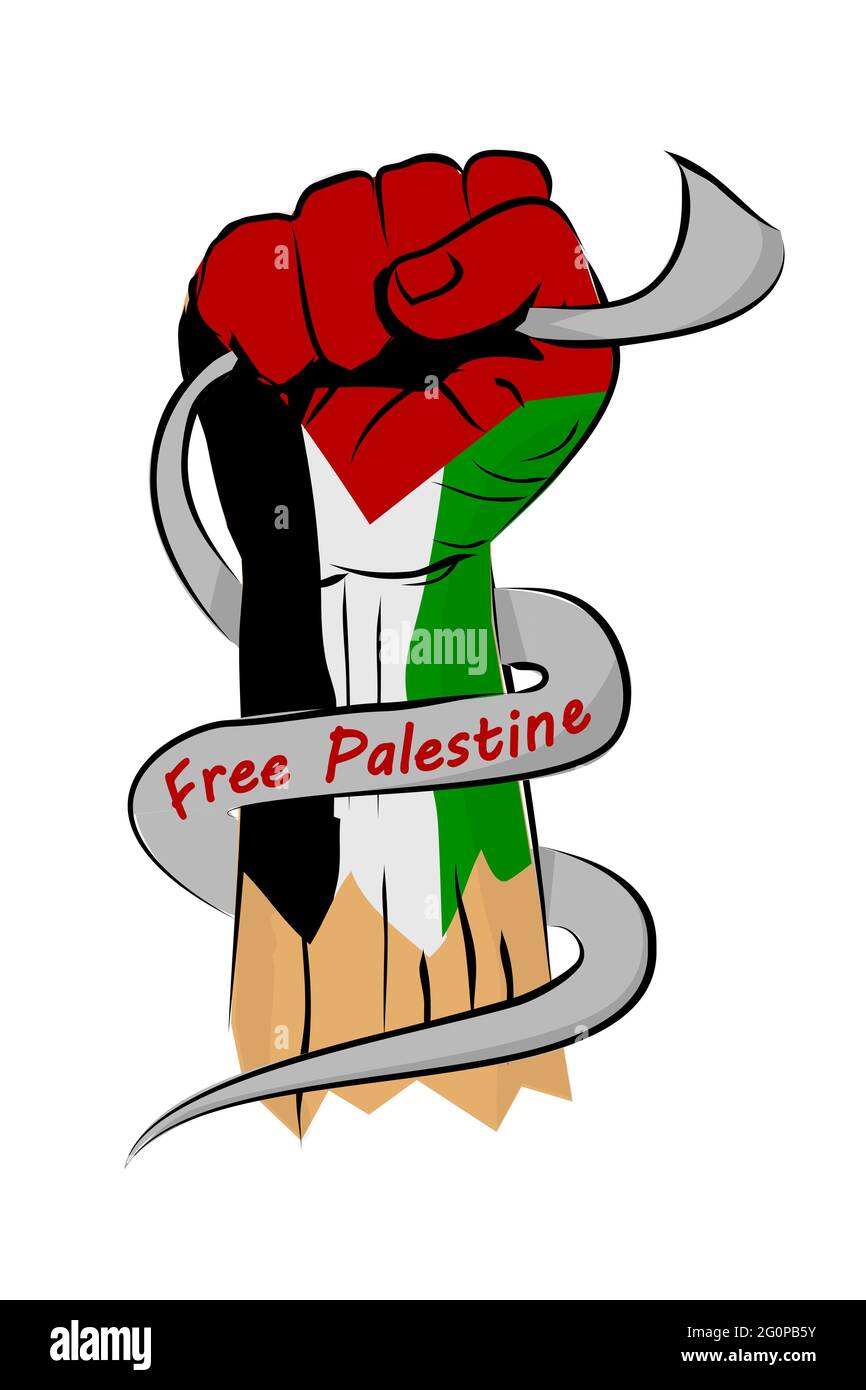 Vector Sketch Punching or Fisting Hand, Palestine Flag and Arabic Text ...