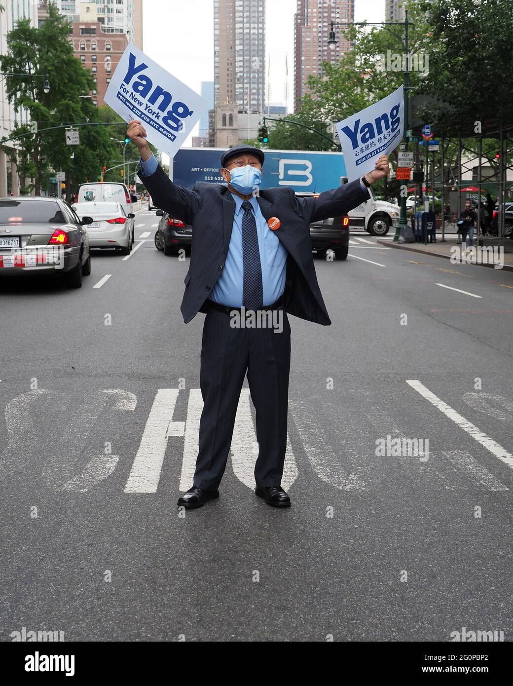 New York, New York, USA. 2nd June, 2021. Andrew Yang supporters at a ...