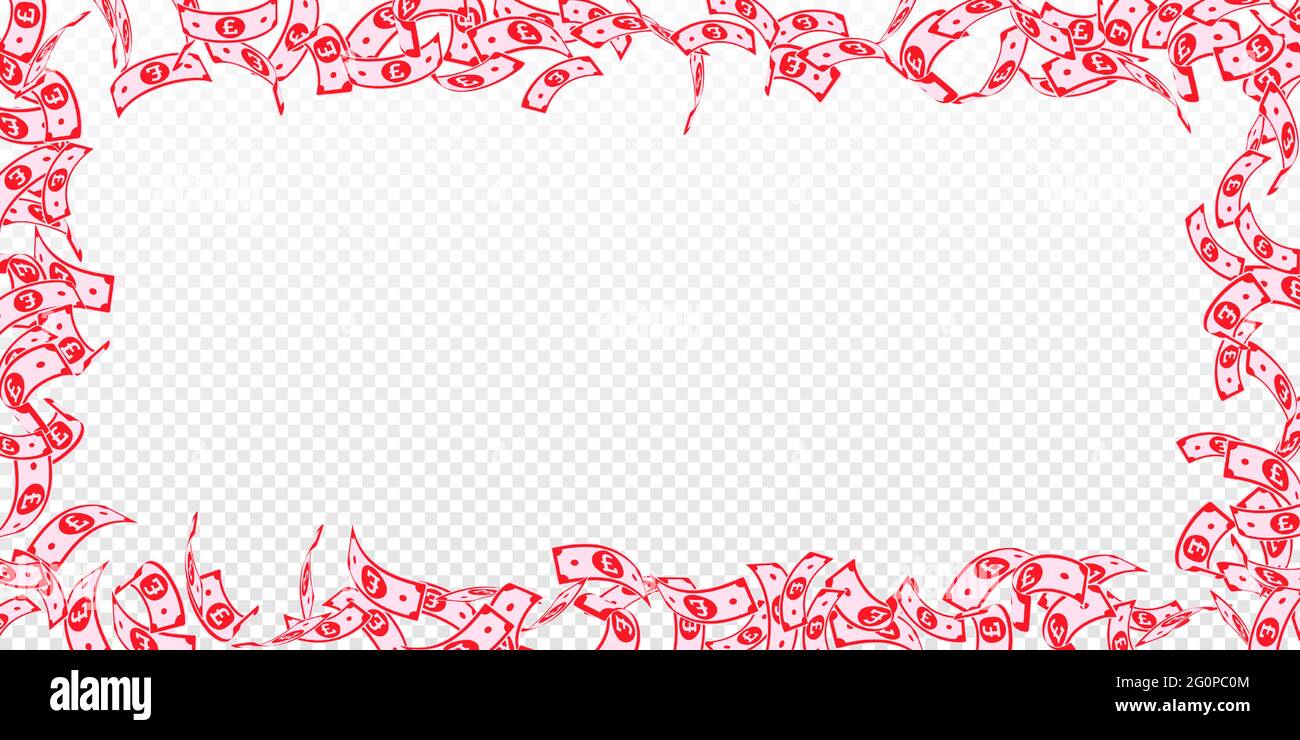 British pound notes falling. Floating GBP bills on transparent ...