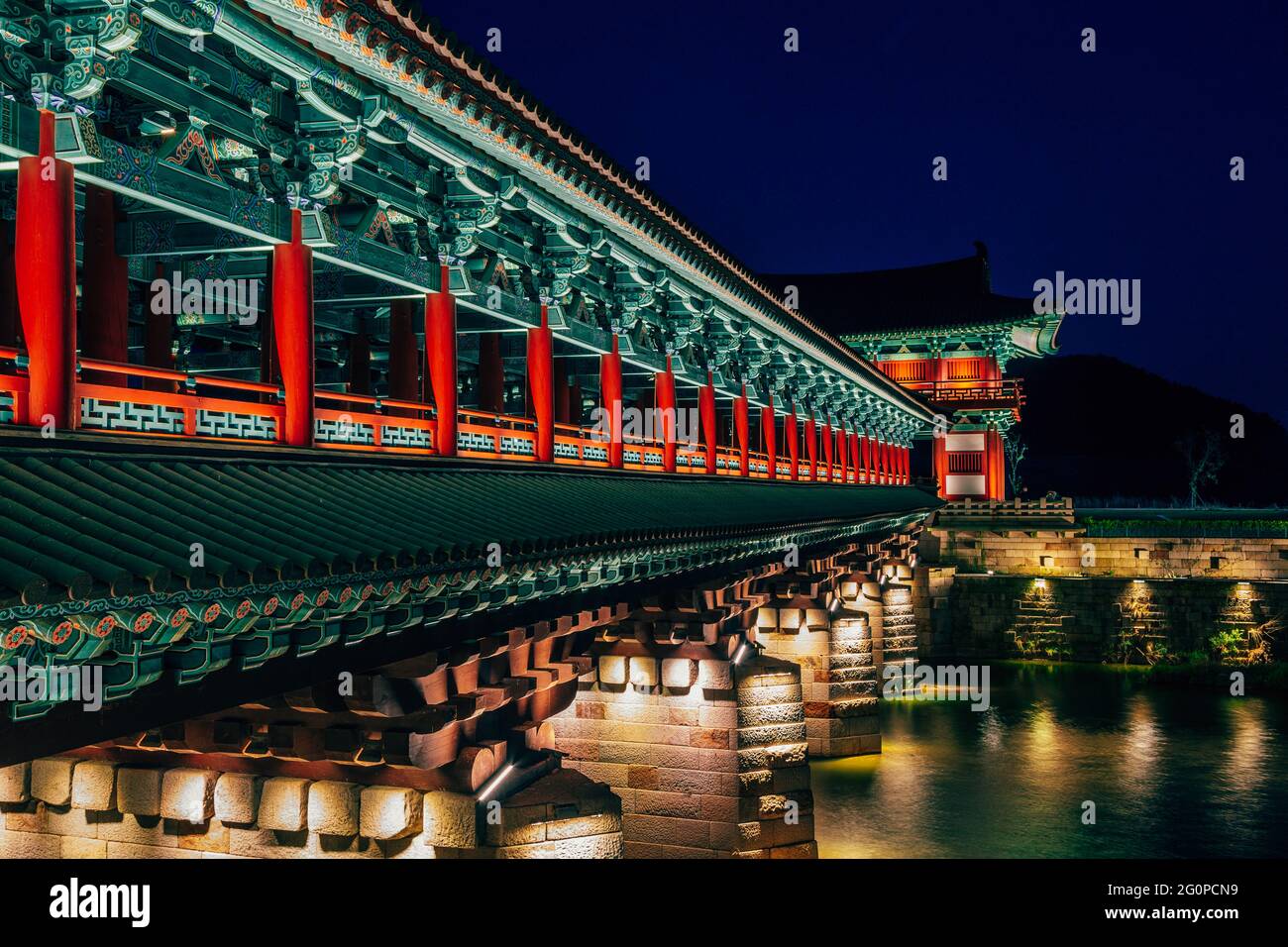 Night view of Woljeonggyo traditional bridge on river in Gyeongju ...