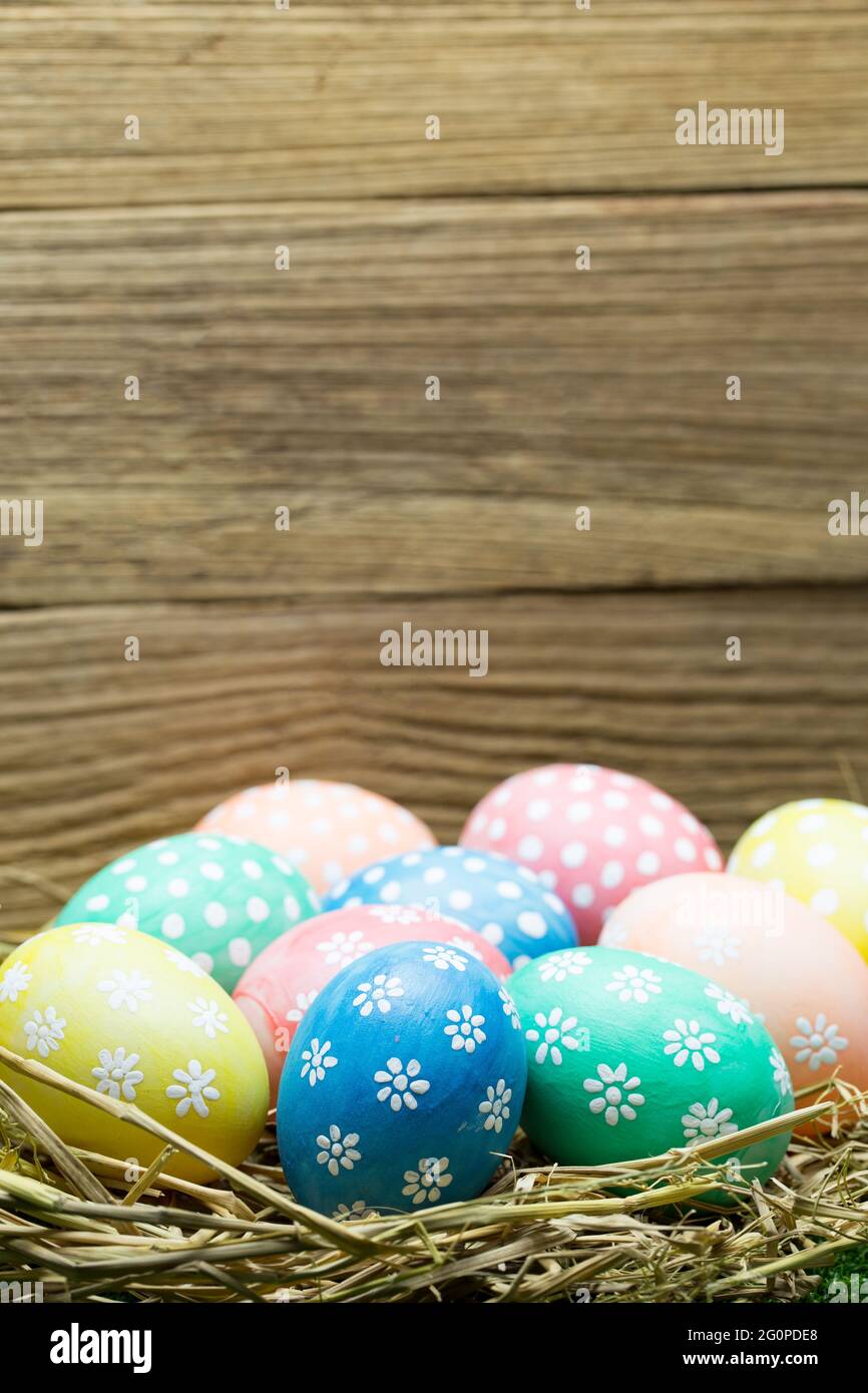 Easter eggs on wooden background, Christian holiday of celebrates the ...