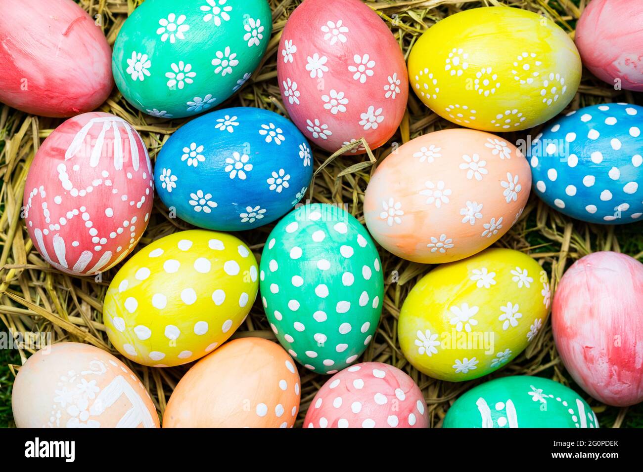 Easter eggs on the straw, Christian holiday of celebrates the belief in ...