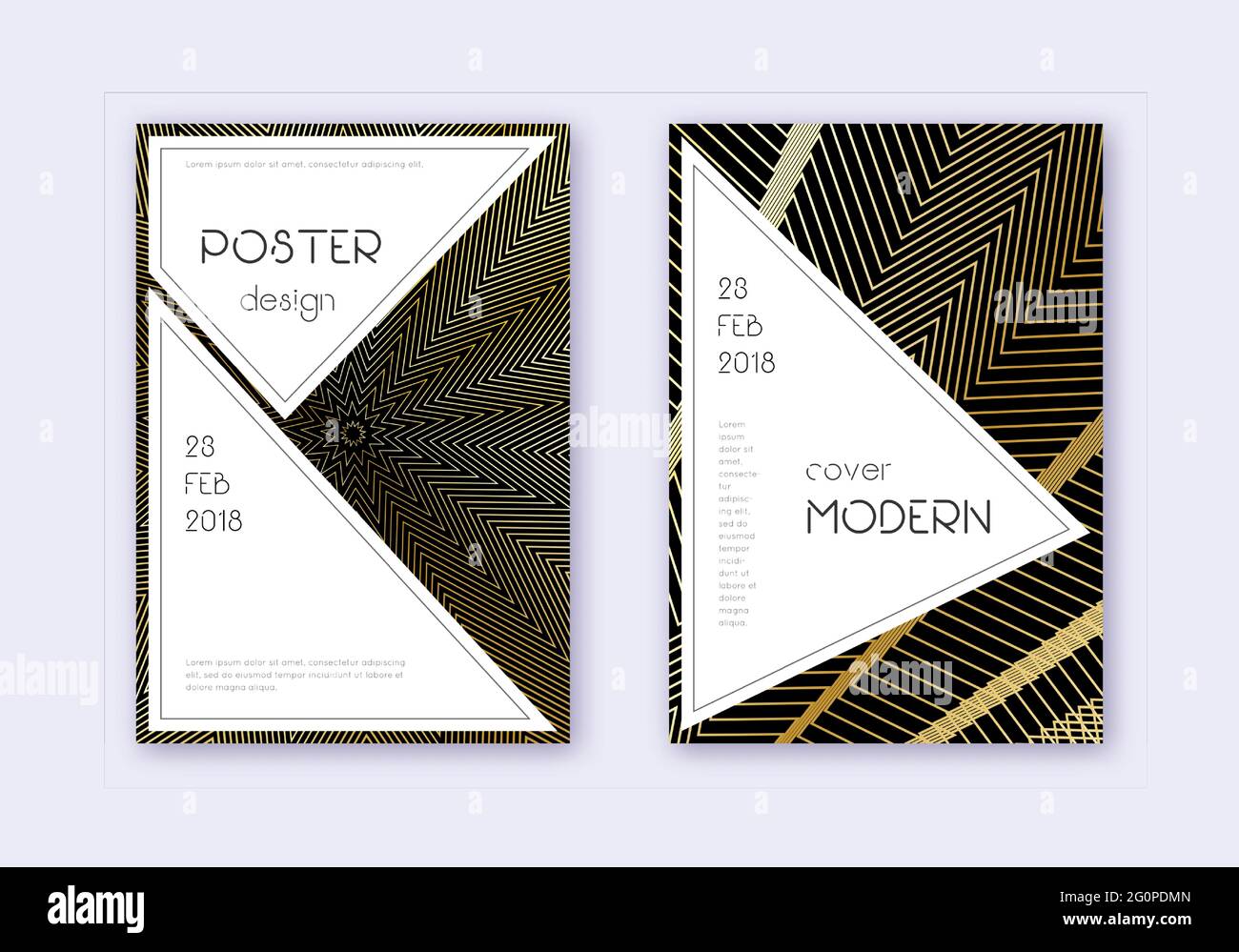 Stylish cover design template set. Gold abstract lines on black ...