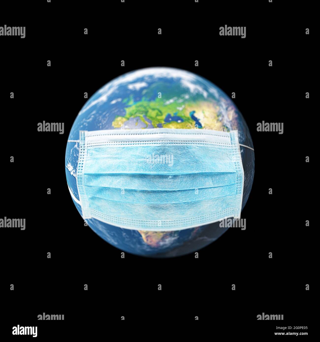 COVID-19, travel and safe world concept, globe in medical mask. Planet ...