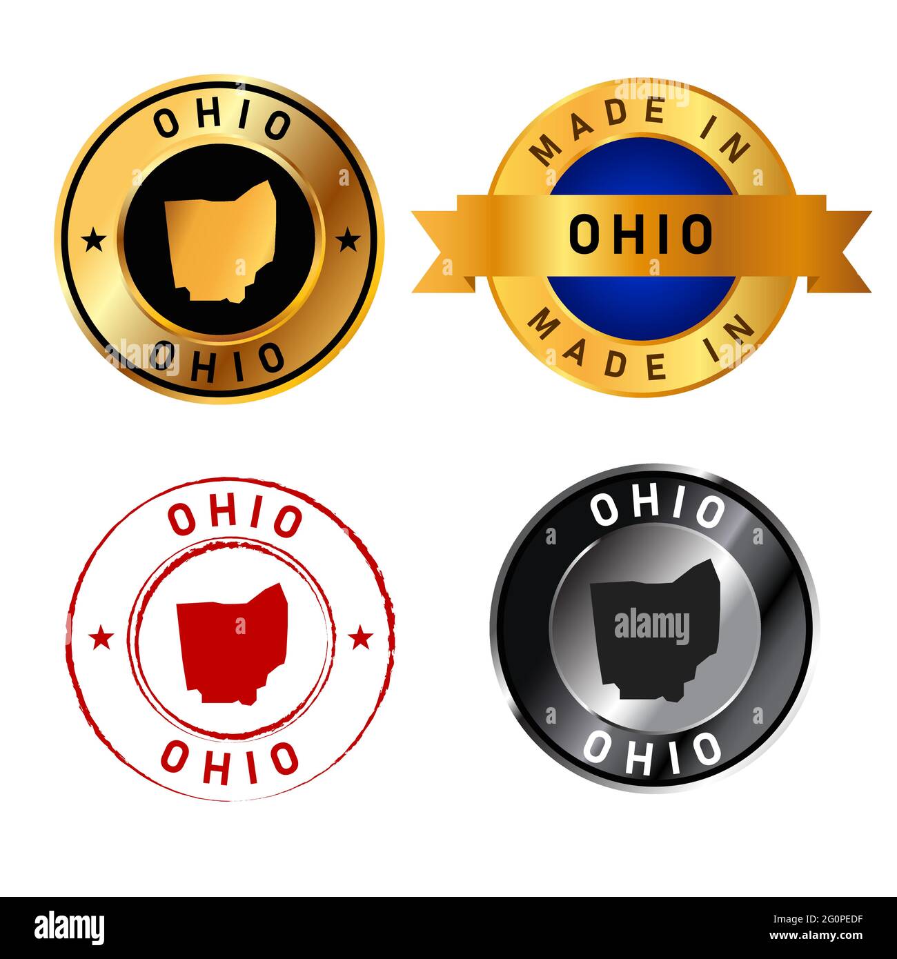 Ohio badges gold stamp rubber band circle with map shape of country ...