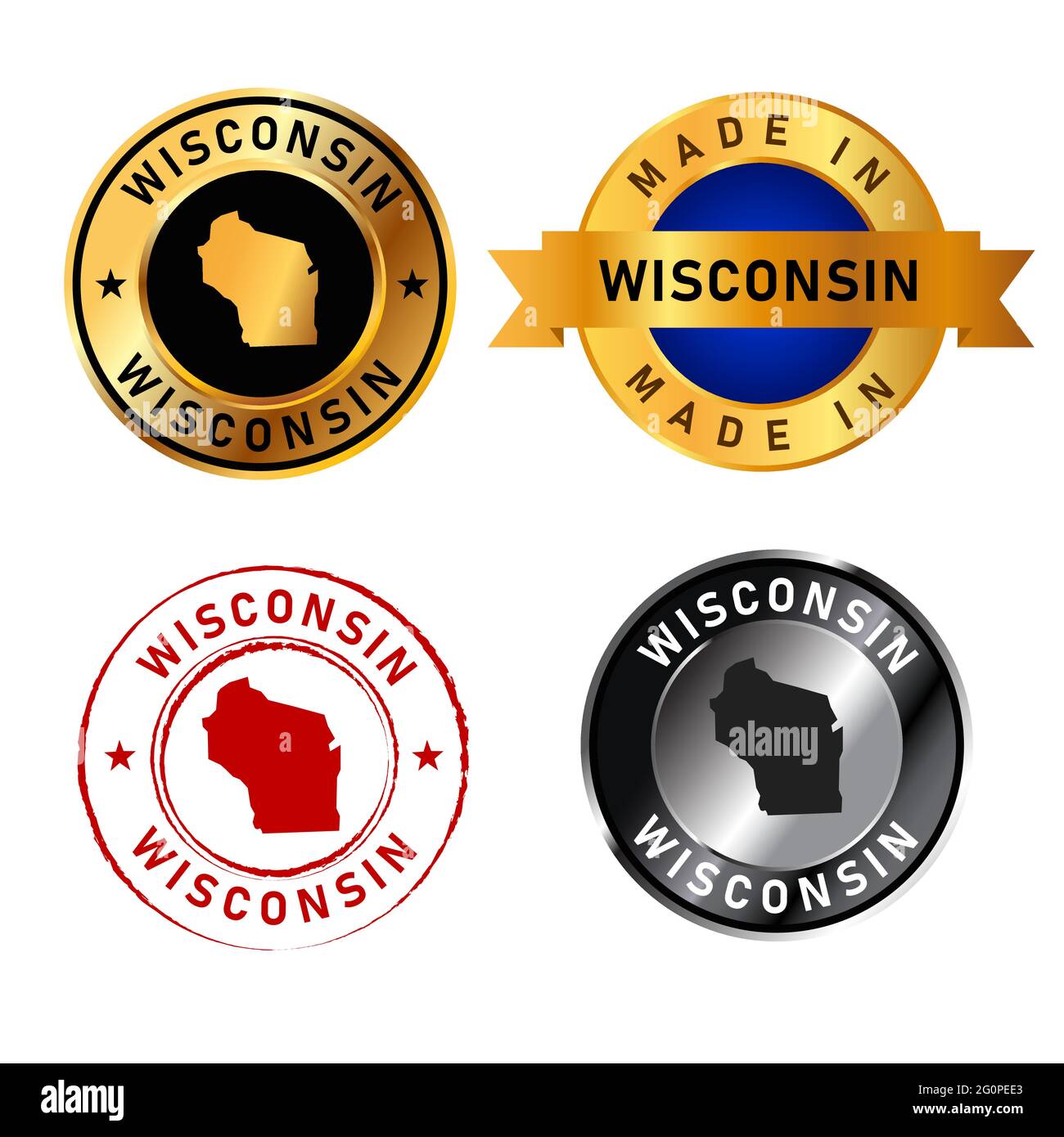 Wisconsin badges gold stamp rubber band circle with map shape of ...