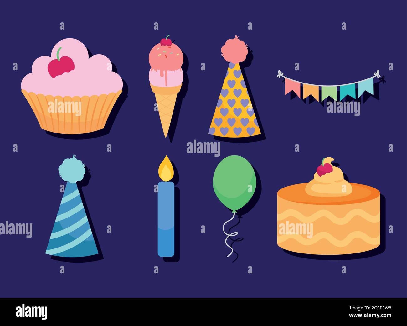 birthday decorations and food set Stock Vector Image & Art - Alamy