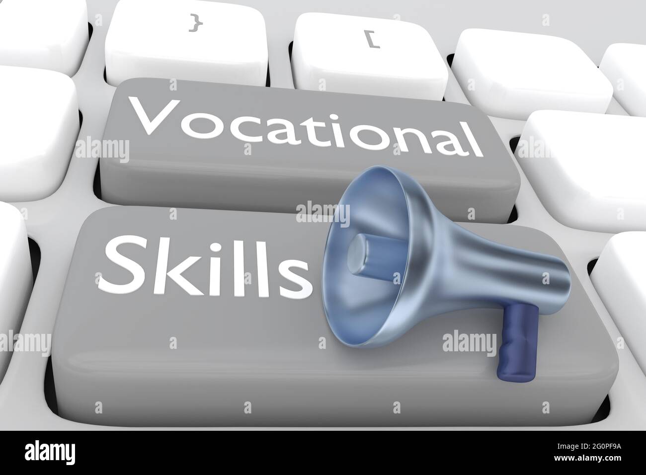 3D illustration of a megaphone placed on computer keyboard with the ...