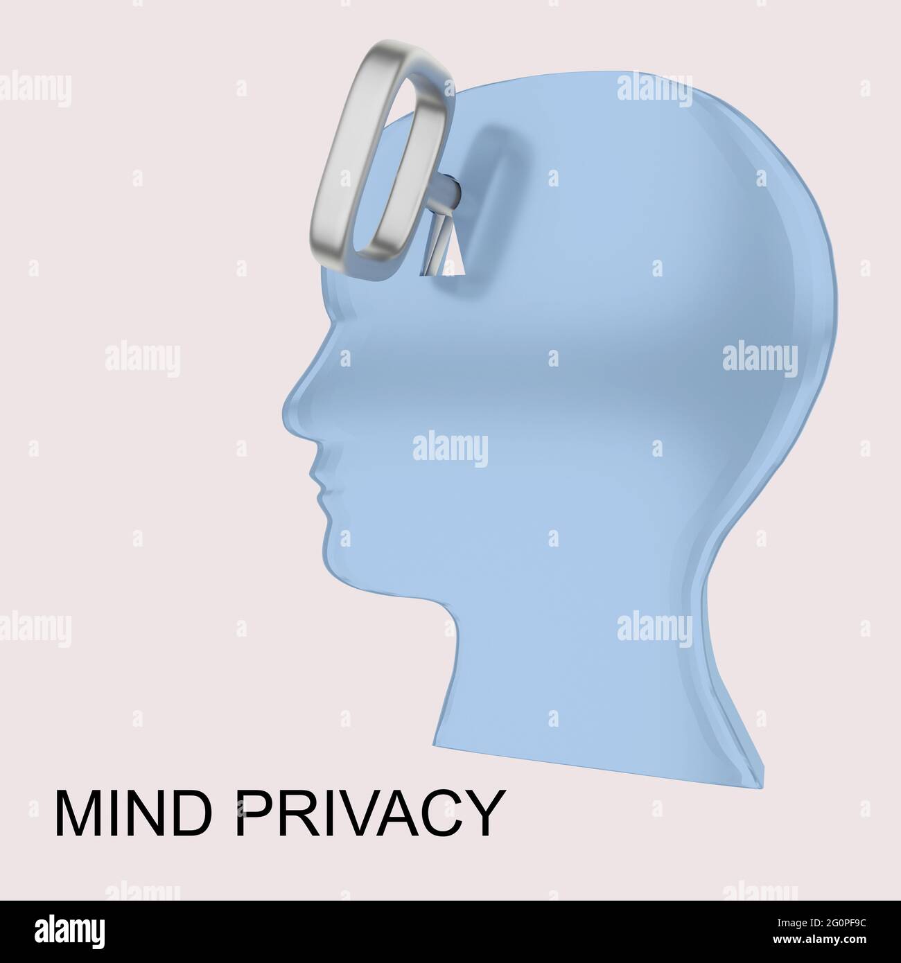 3D illustration of Mind Privacy text under a head silhouette with a ...
