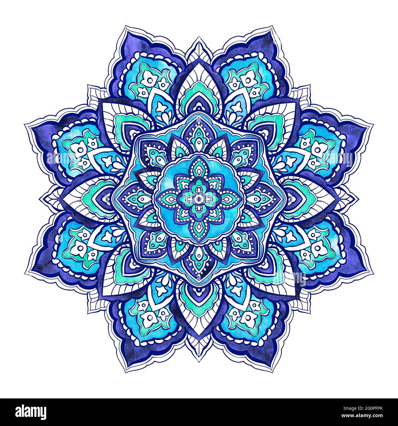 Watercolor mandala floral pattern, vintage design element Stock Photo ...