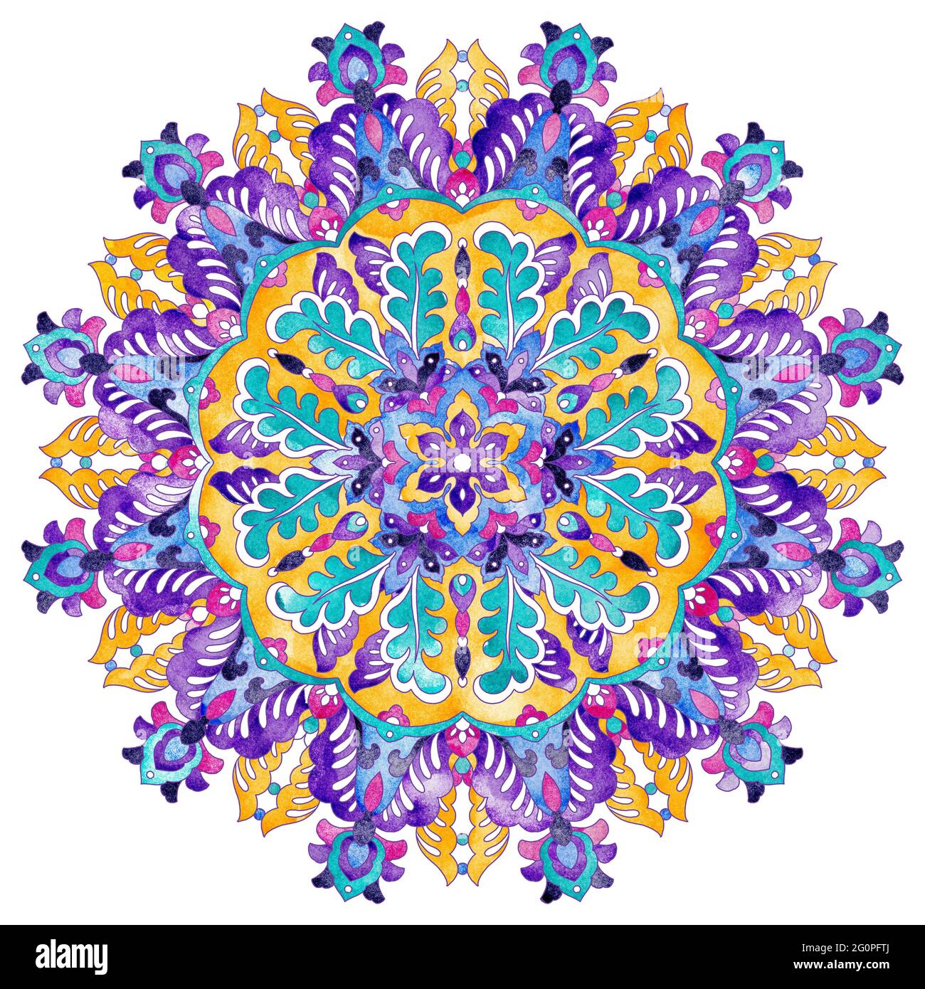 Watercolor hand painted circular pattern, vintage ornate mandala design ...