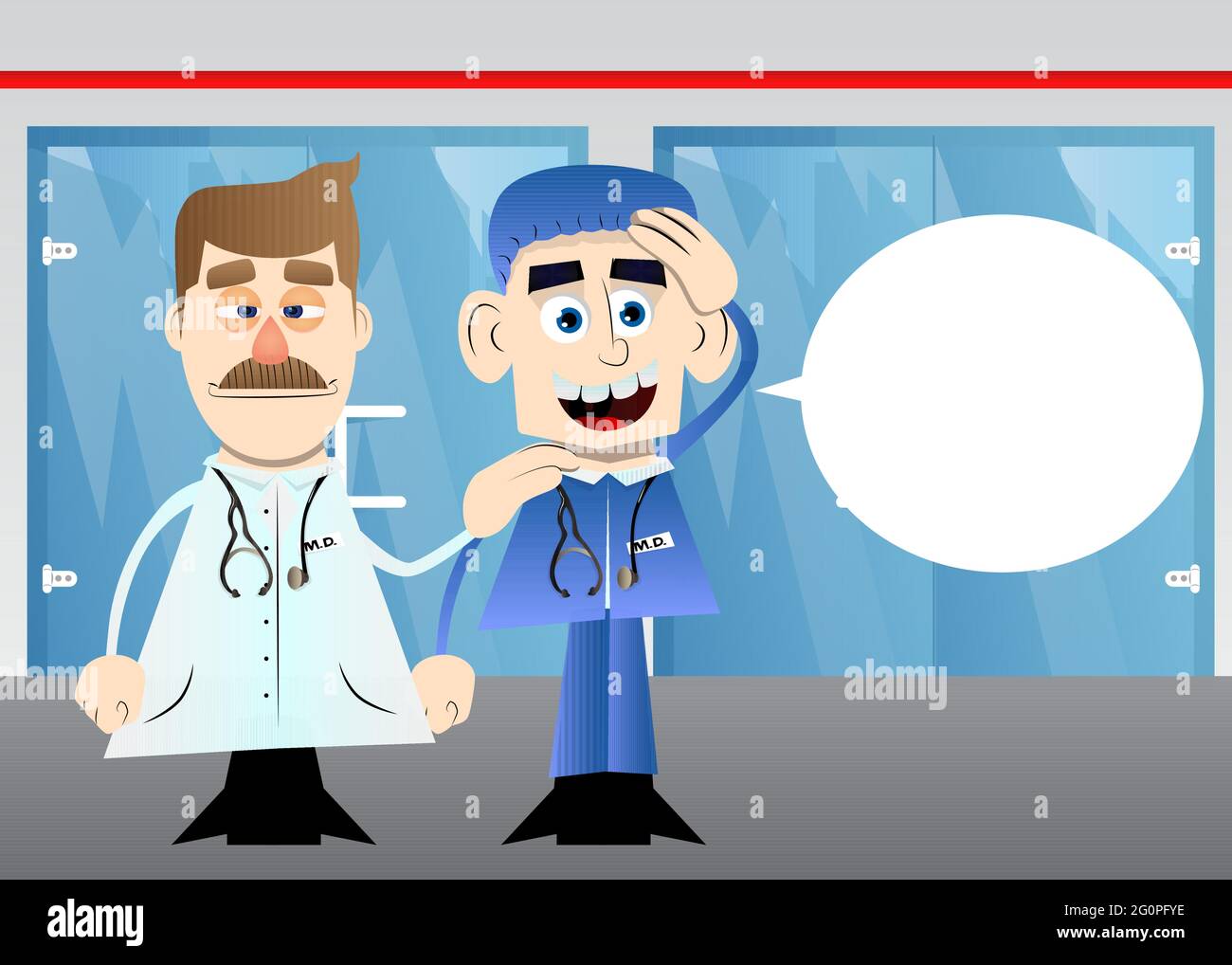 Funny cartoon doctor comforting another. Vector illustration. Health ...