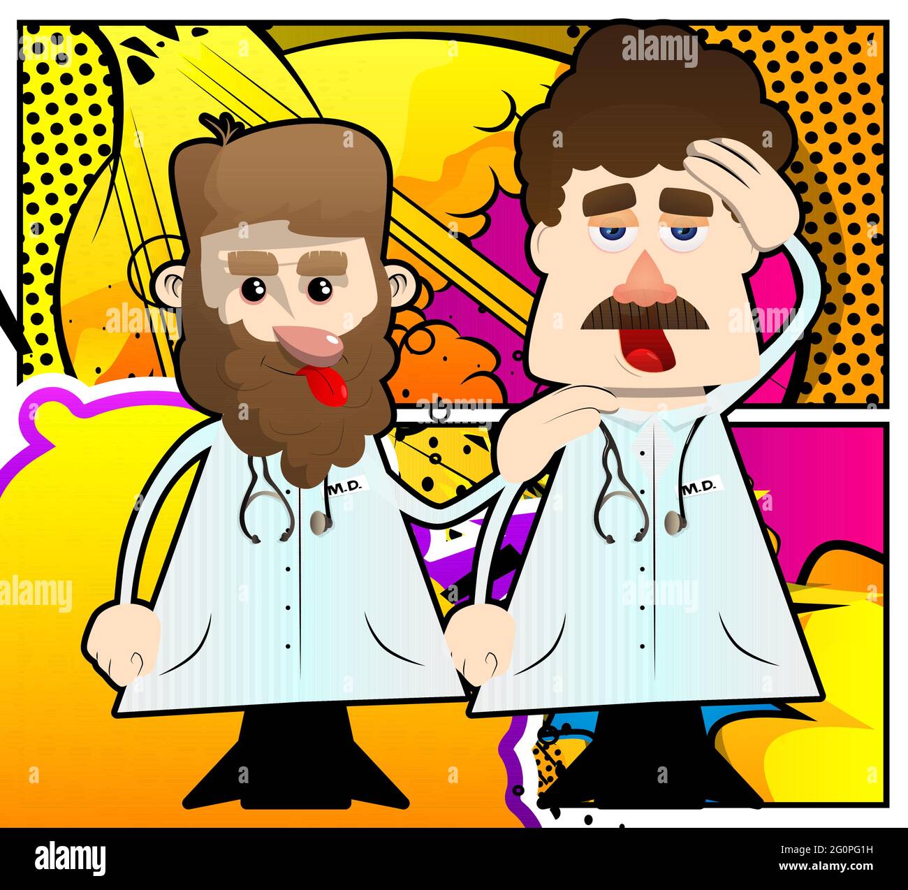 Funny cartoon doctor comforting another. Vector illustration. Health ...