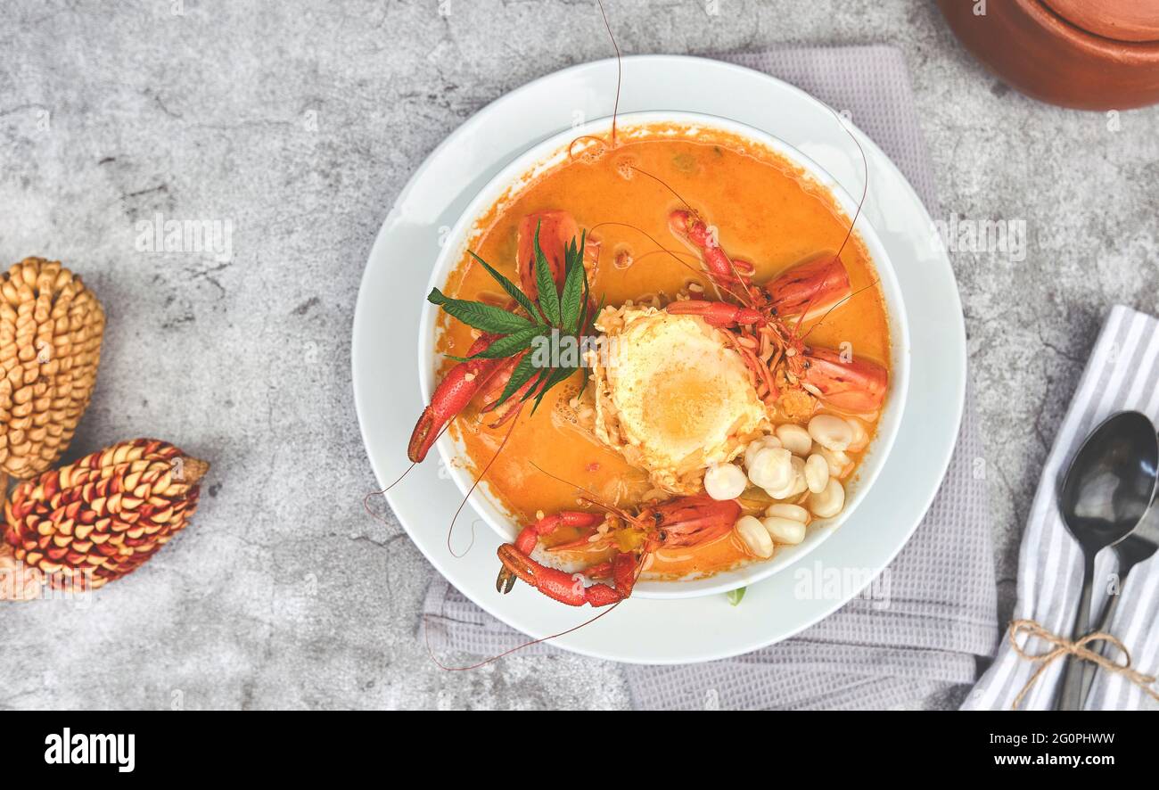Peruvian Food: Prawns soup, called "Chupe de Camarones", top view ...
