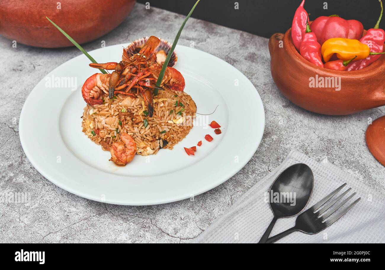 Peruvian food: called "Arroz chaufa" with seafood, fried rice, shrimp ...