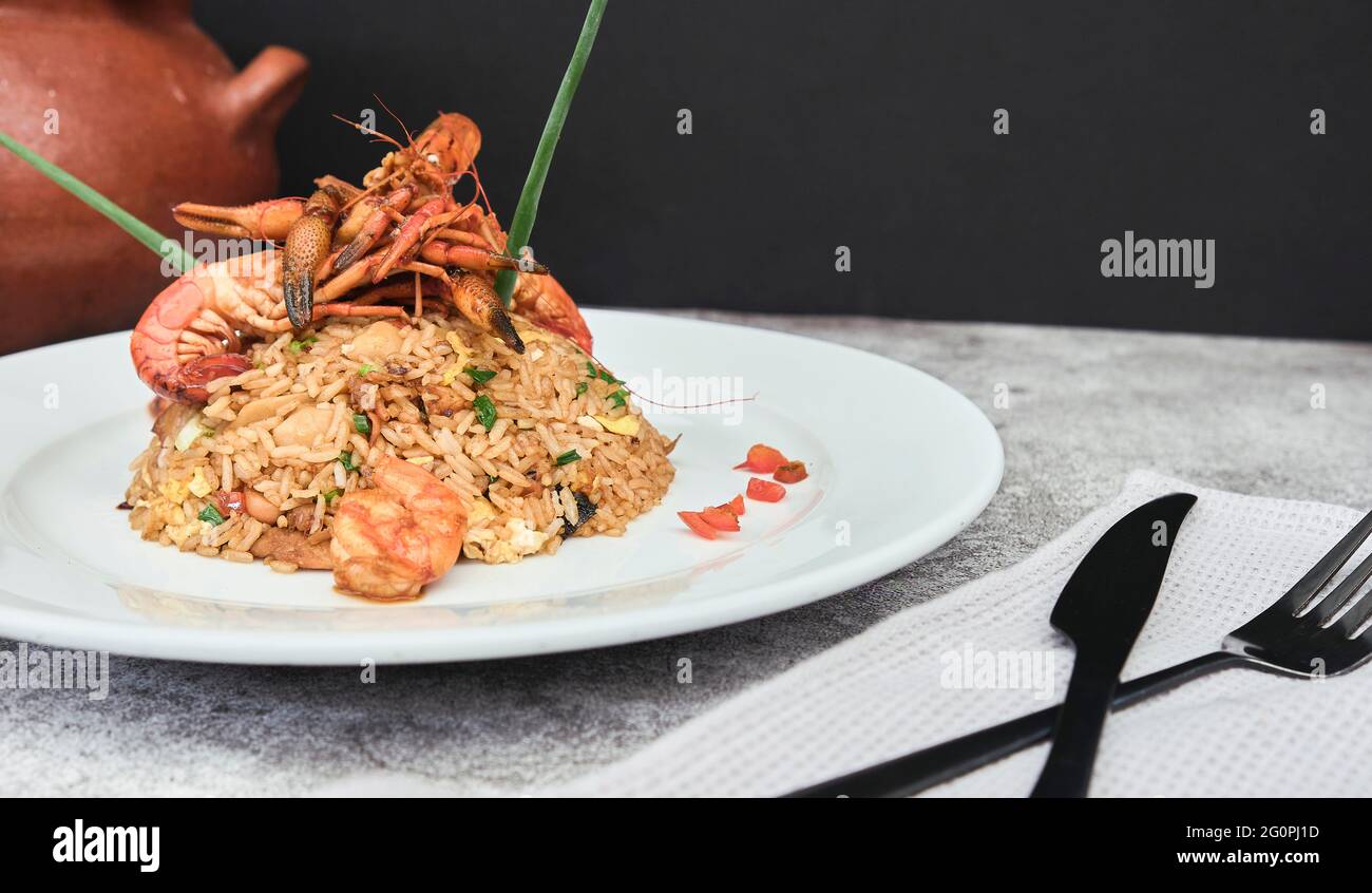 Peruvian food: called "Arroz chaufa" with seafood, fried rice, shrimp ...