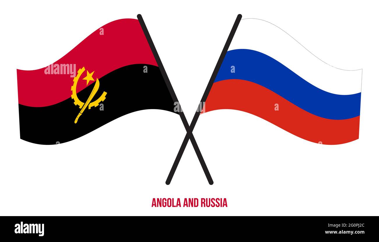 Angola and Russia Flags Crossed And Waving Flat Style. Official ...
