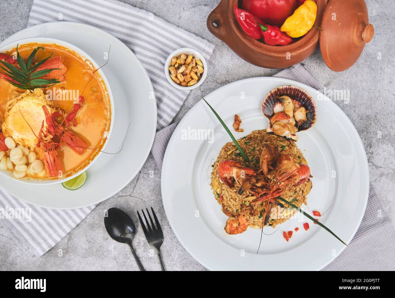 Peruvian food: called "Arroz chaufa" with seafood and "Chupe de ...