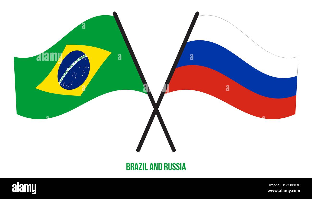 Brazil and Russia Flags Crossed And Waving Flat Style. Official ...